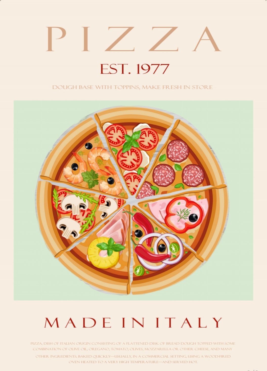 Pizza - Made in Italy, 50x70 plakat - Ideal poster